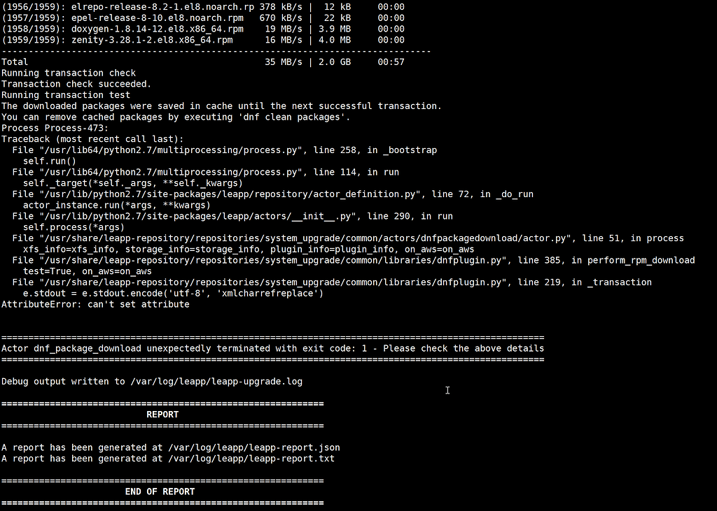 Leapp execution failure after final package download - Support - AlmaLinux